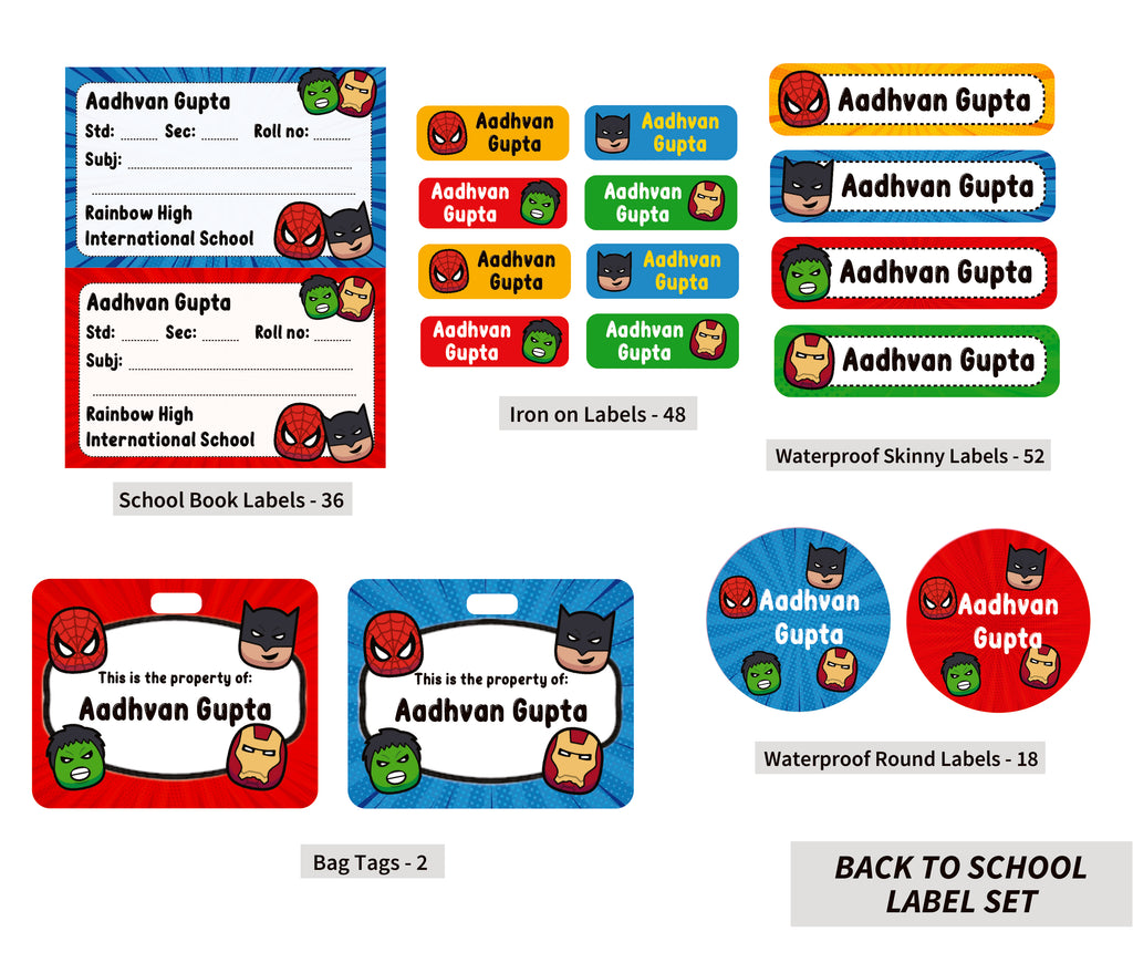 Back To School Label Set - Superhero faces – thedesignfactoryshop