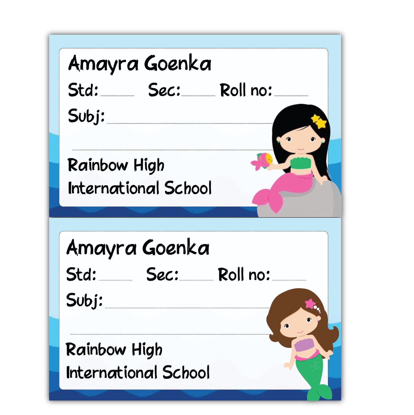 School Book Labels - Mermaids (Design 2) – thedesignfactoryshop