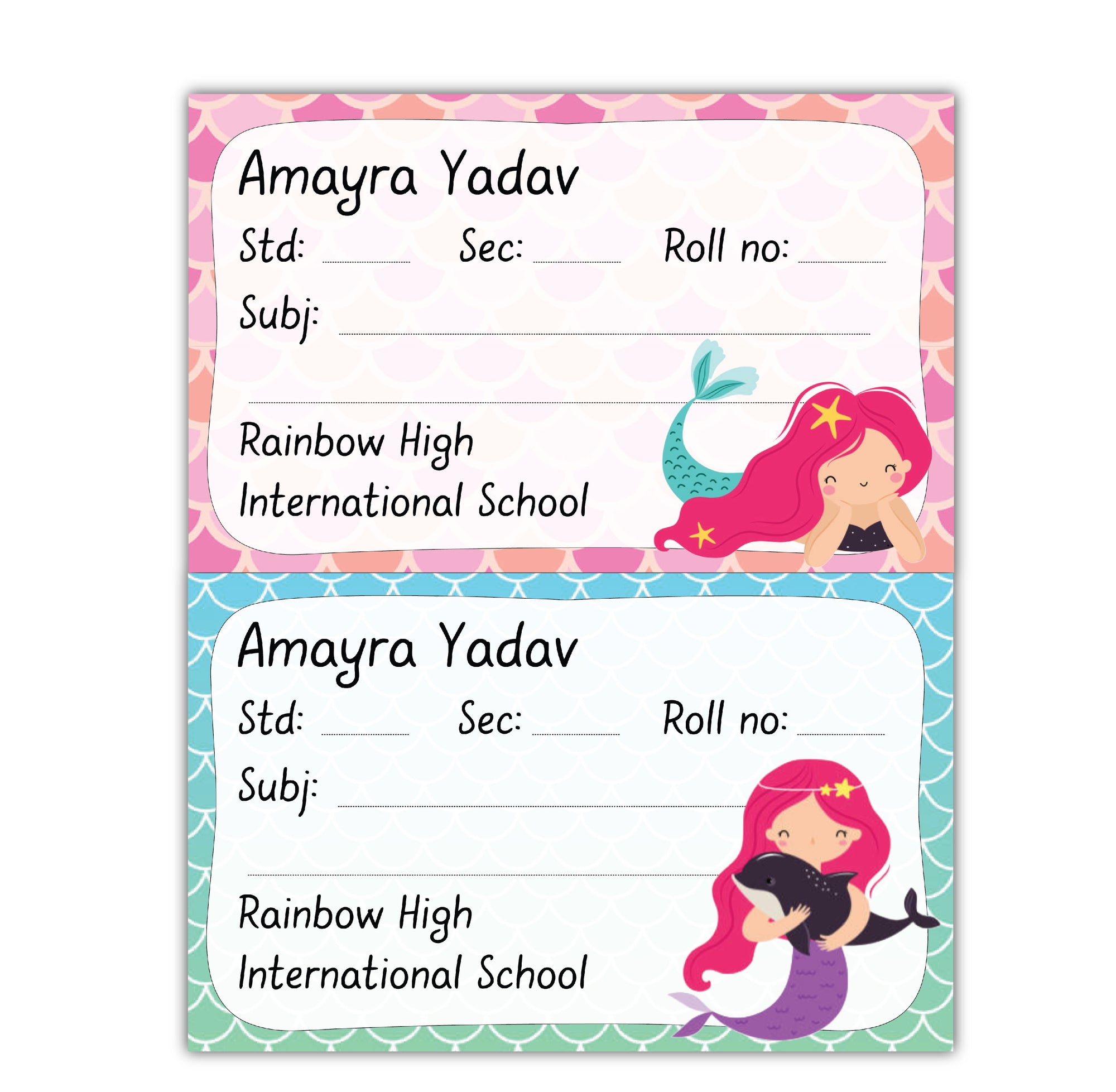 School Book Labels - Mermaids (Design 1) – thedesignfactoryshop