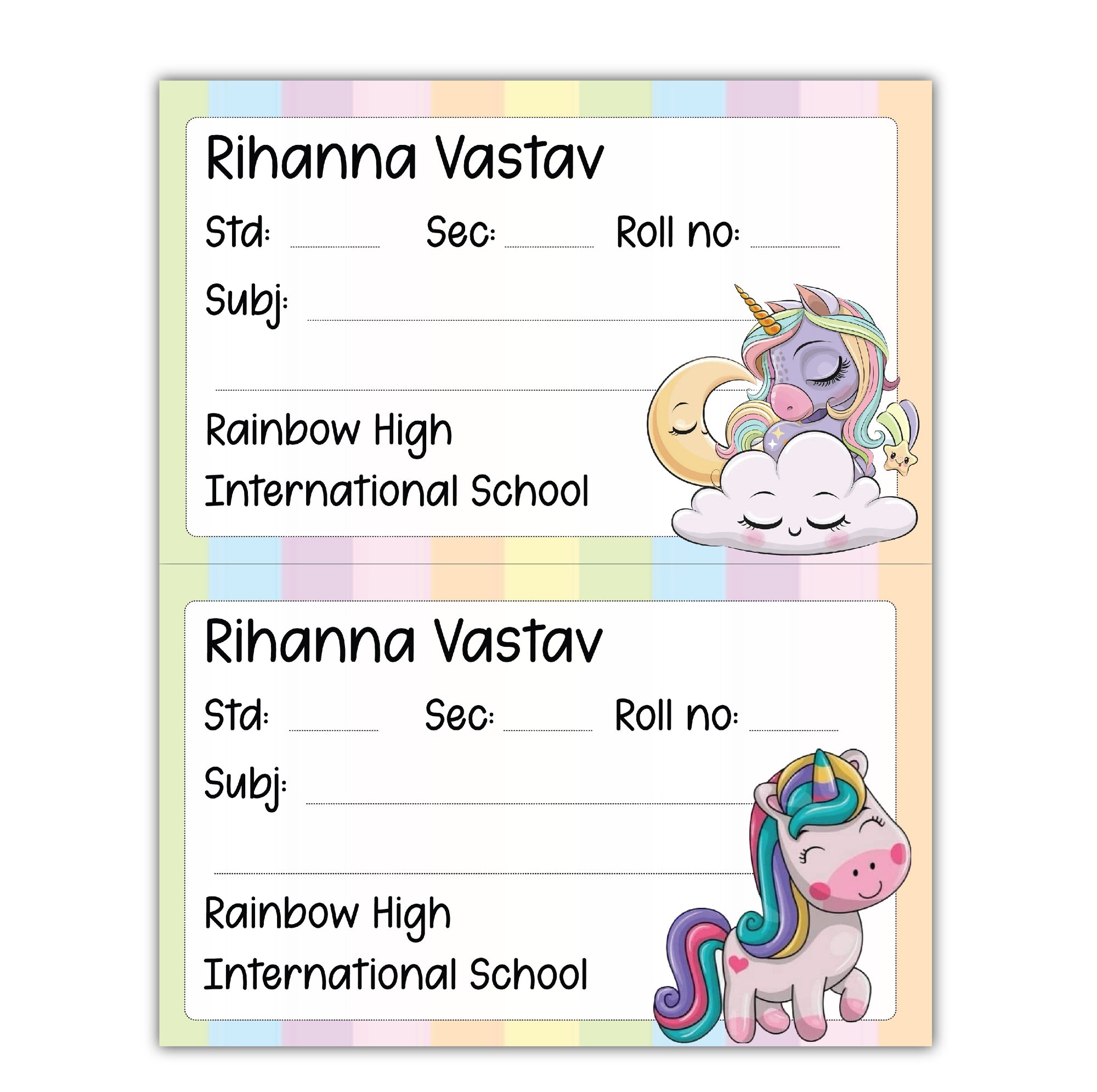 School Book Labels - Unicorn (Design 2) – thedesignfactoryshop